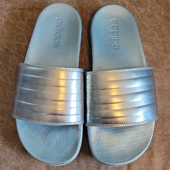 adidas | Shoes | Adidas Metallic Blue Slide Sandals Us 7 | Poshmark